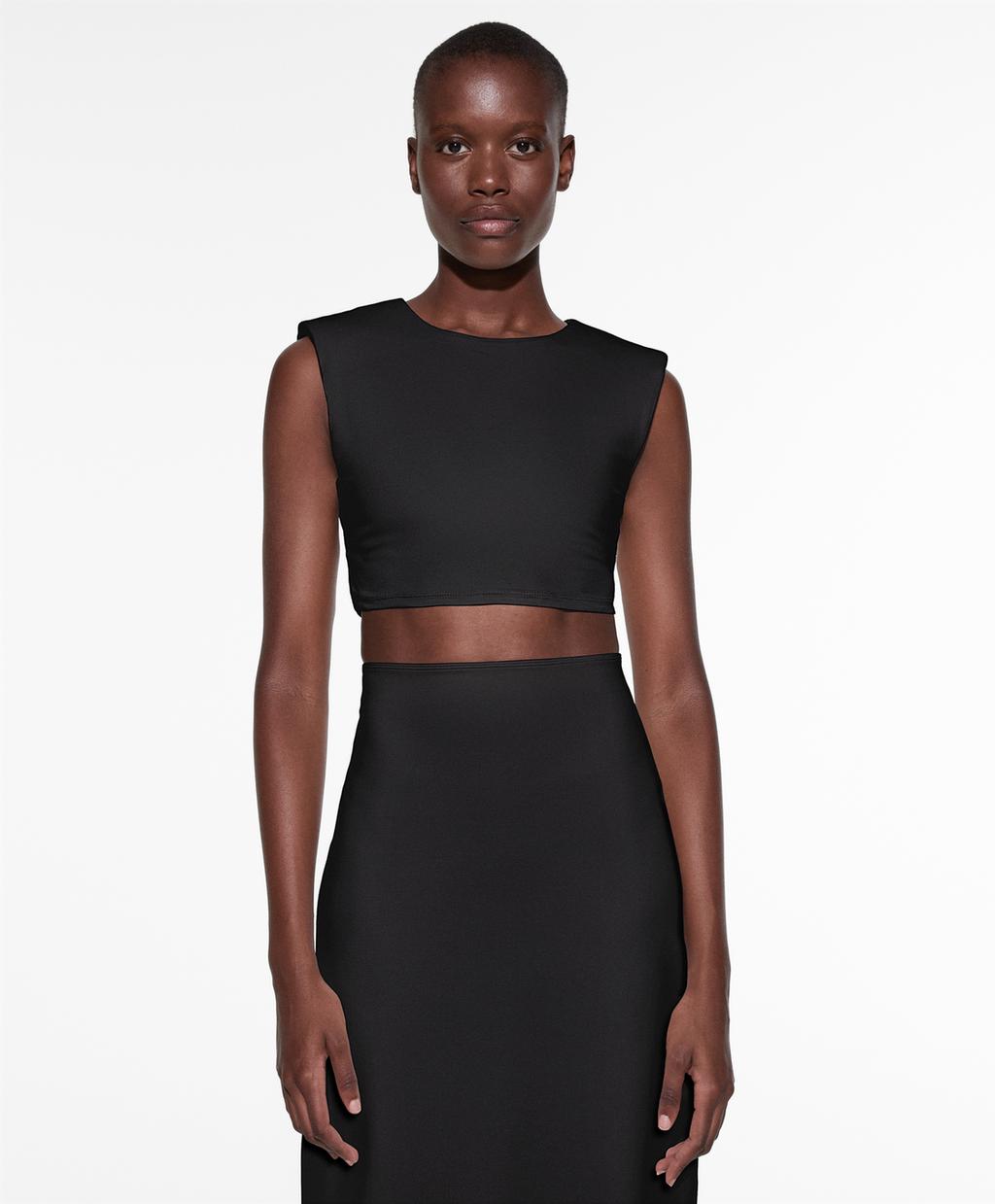 Neoprene-effect crop top with shoulder pads and open back | OYSHO ...