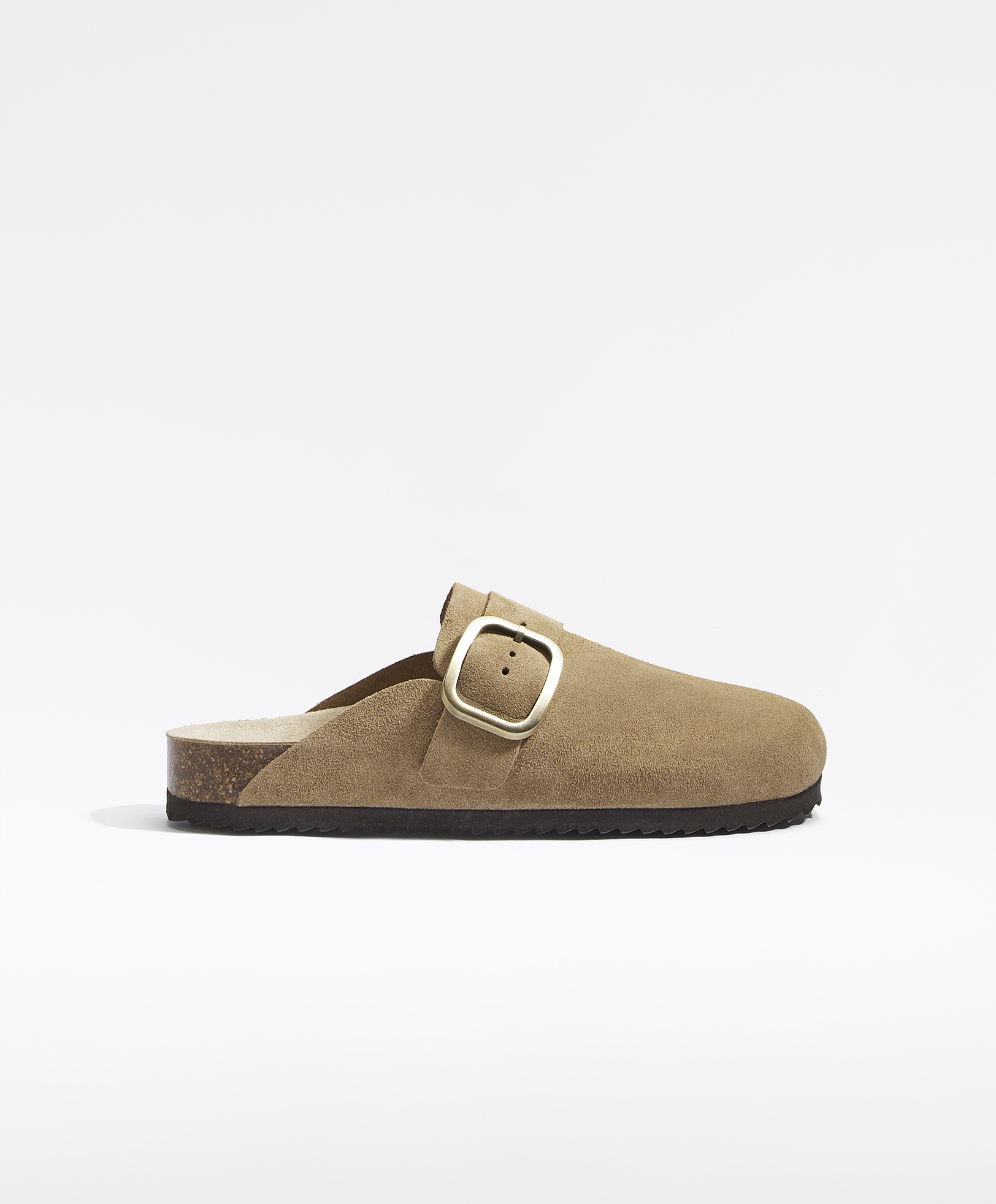 Buckled split-leather slippers | OYSHO United Kingdom