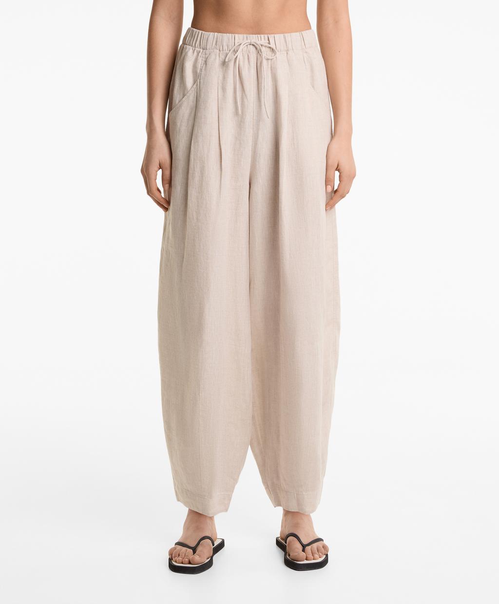 Calças balloon 100% linho | OYSHO Portugal