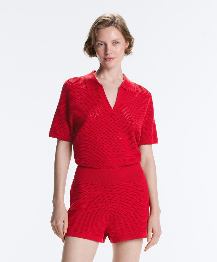 Polo en maille ajourée mélange coton | OYSHO Maroc