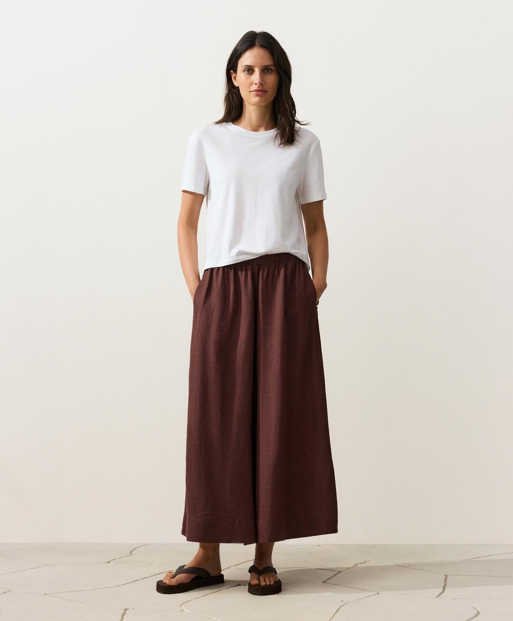 Pantalón super wide leg crop 100% lino | OYSHO México