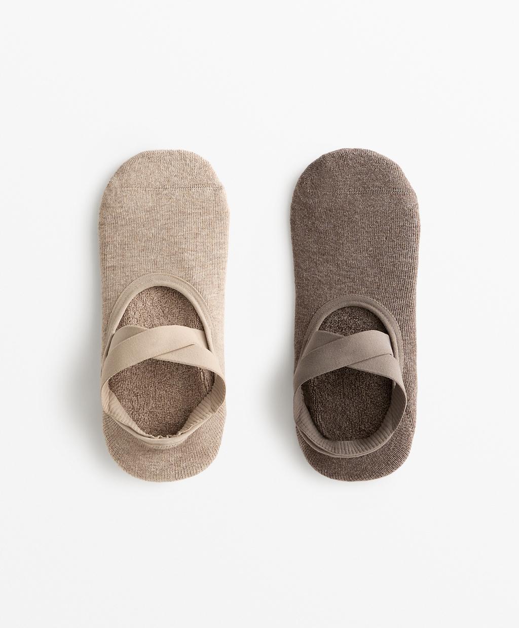2 pairs of yoga and Pilates cotton-blend socks with cross straps and ...