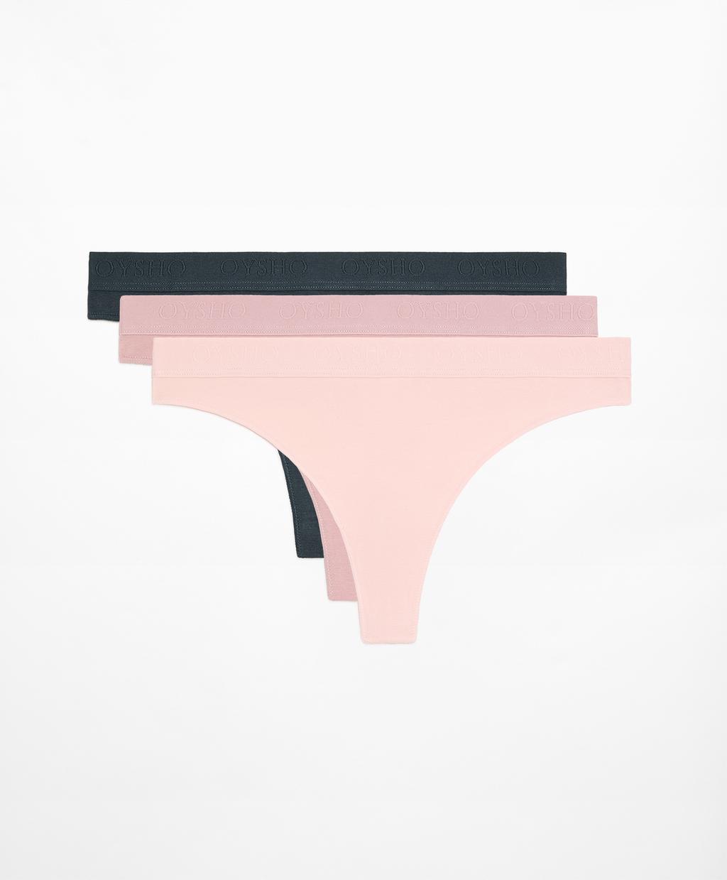 3 cotton blend thongs with logo | OYSHO Portugal