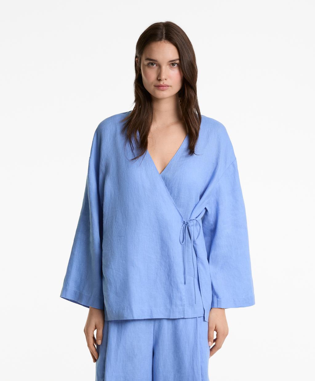 100% linen kimono shirt with tie | OYSHO France