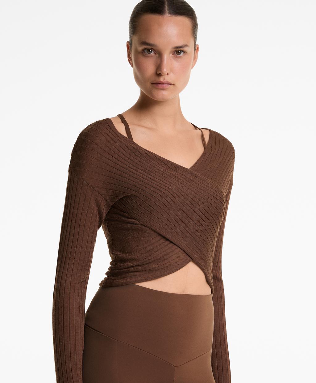 Fine-knit semi-sheer rib crossover jumper | OYSHO Lebanon