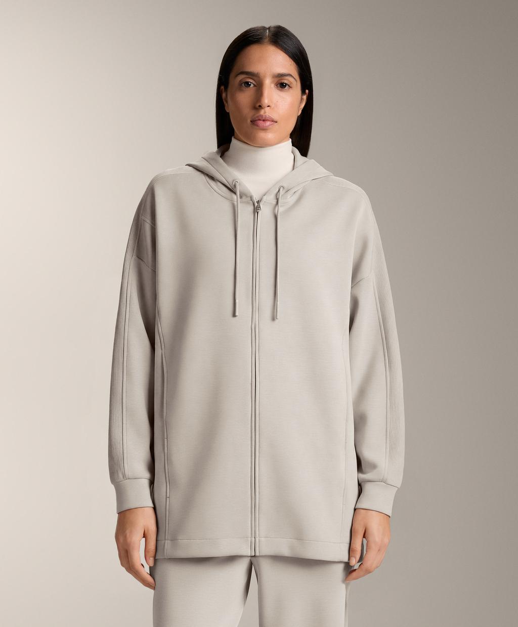 Long hooded jacket with rib details and brushed modal | OYSHO United ...