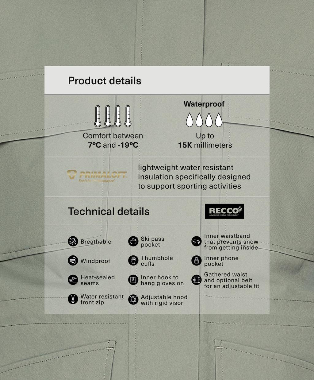 PrimaLoft® Feel the Performance TM SKI waterproof utility jacket ...