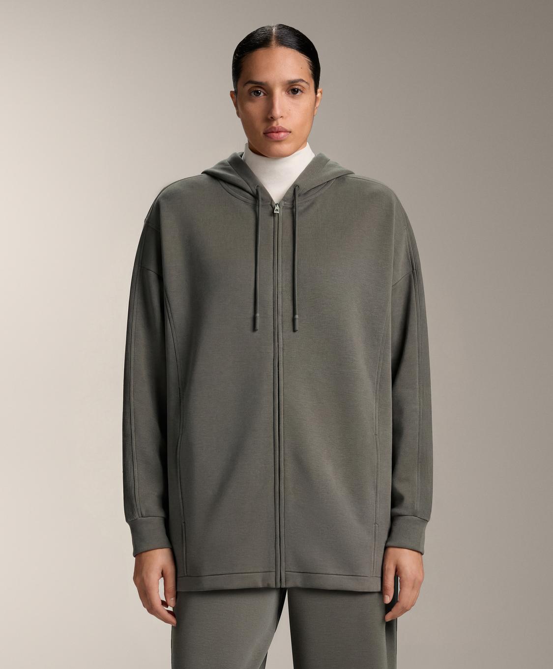 Long hooded jacket with rib details and brushed modal | OYSHO United ...