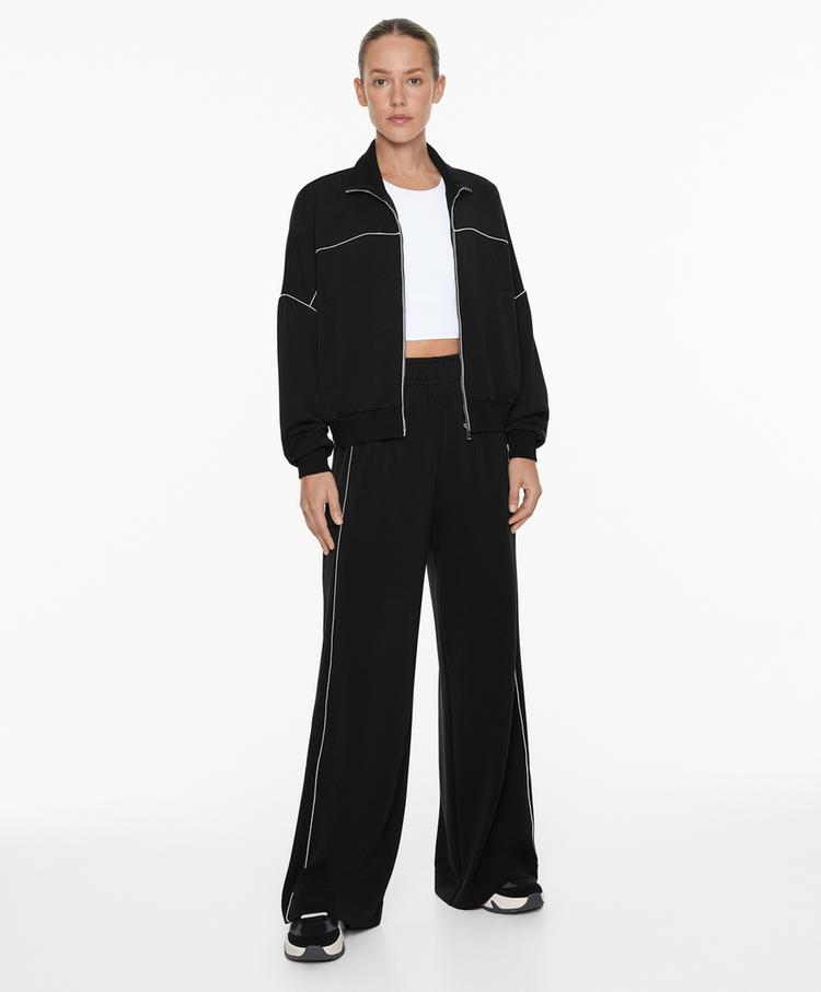 Black straight-leg tracksuit with modal and piping | OYSHO Polska