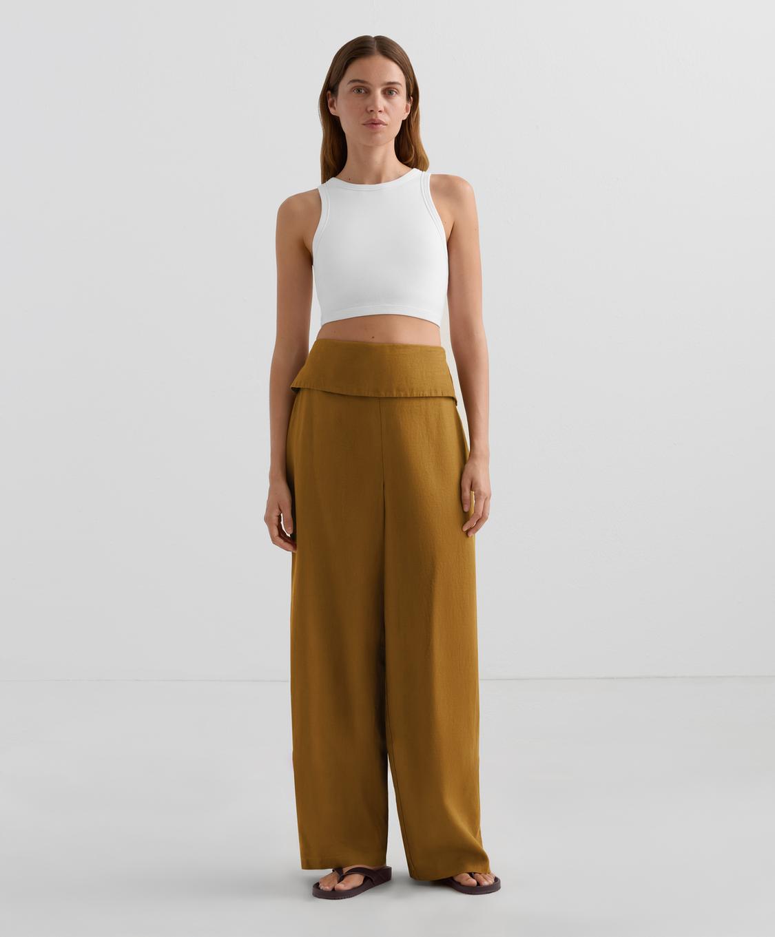 100% linen straight-leg trousers with folded waistband | OYSHO El ...